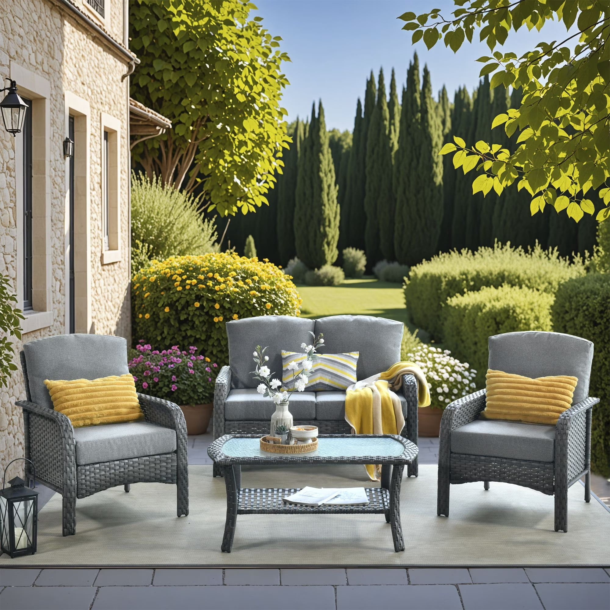 Vcatnet Patio Furniture Sets with Coffee Table 4 Pieces Sectional Sofa ...