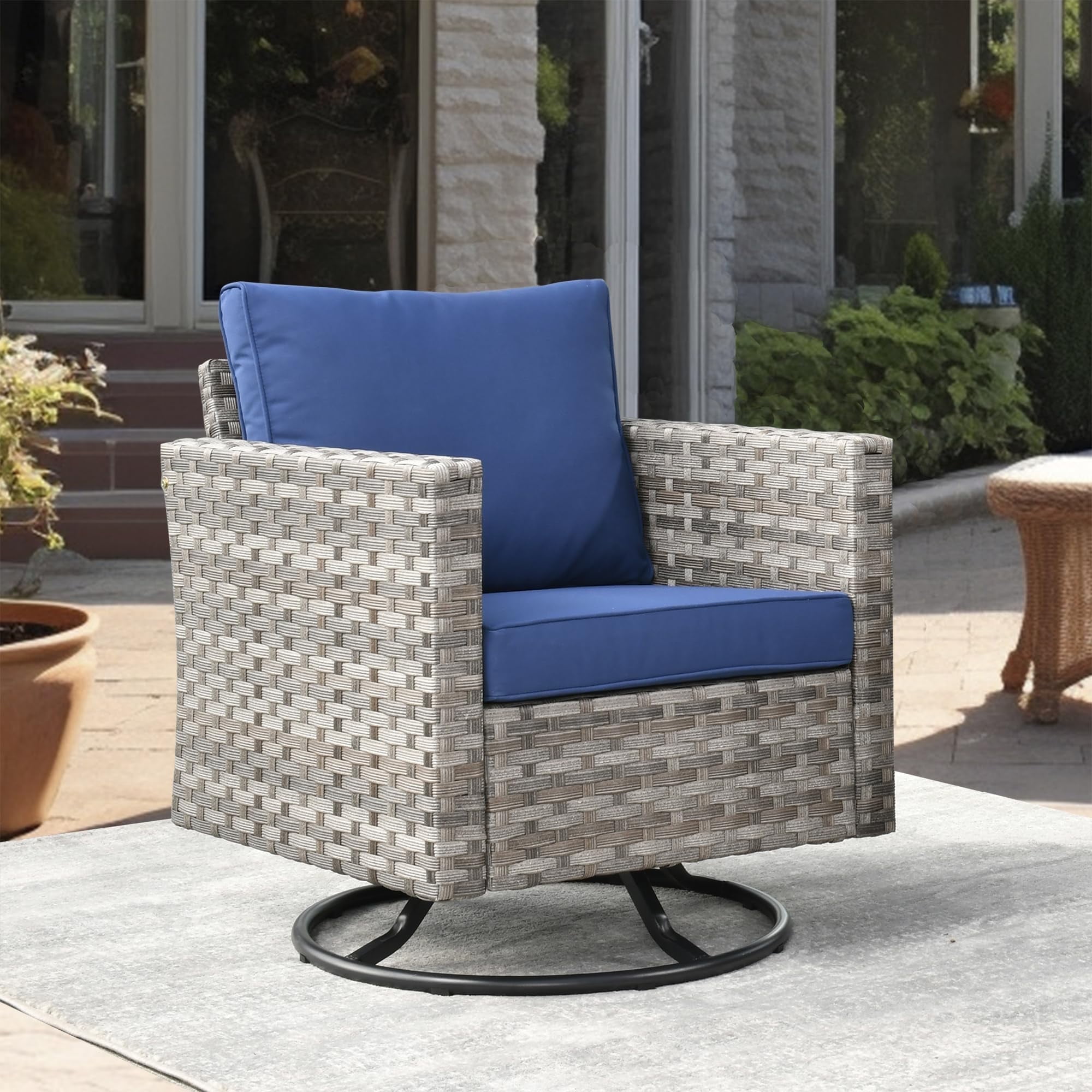 Vcatnet Rattan Outdoor Rocking Chair, Navy Blue - Walmart.com