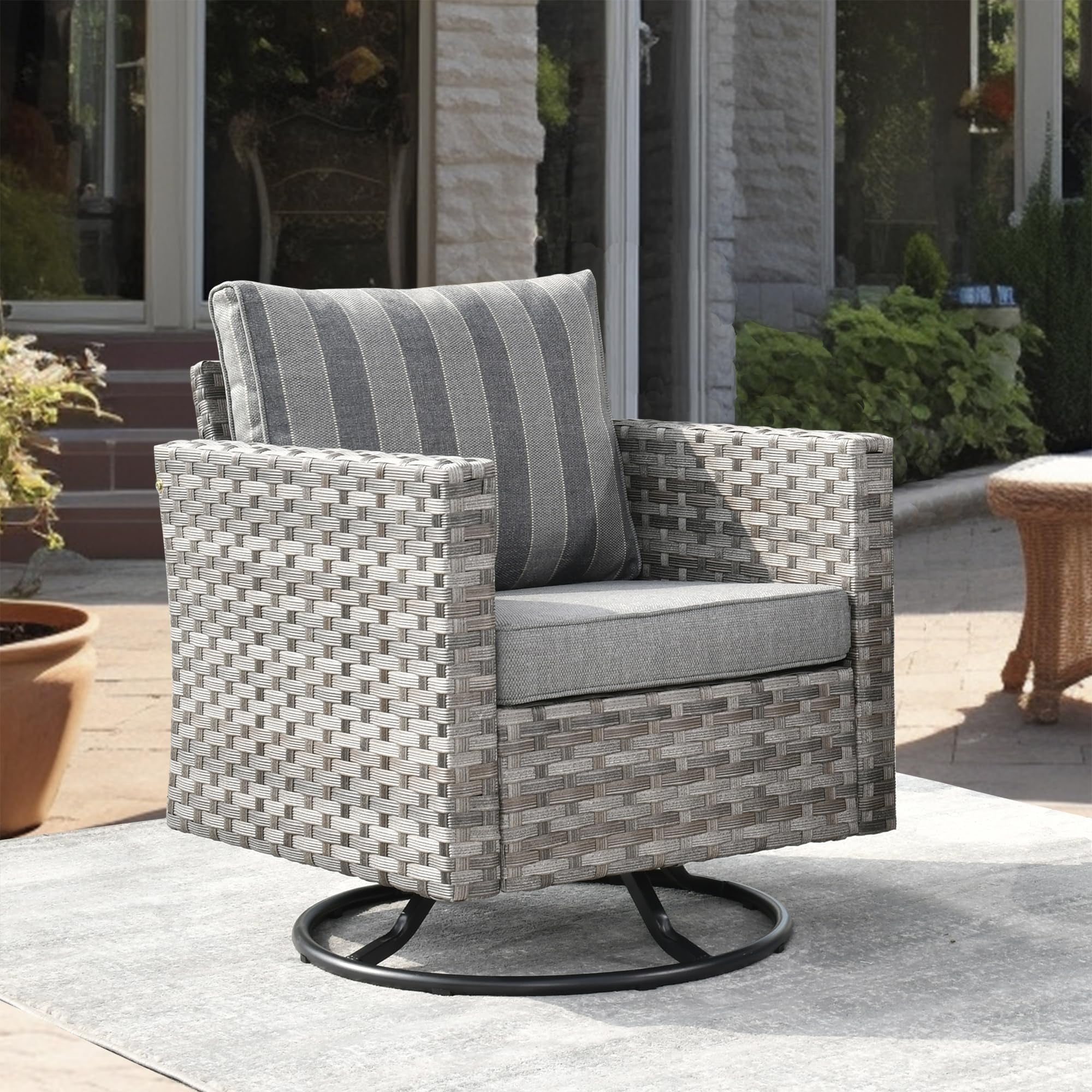 Vcatnet Steel and Rattan Adjustable Height Outdoor UV-Resistant Rocking ...