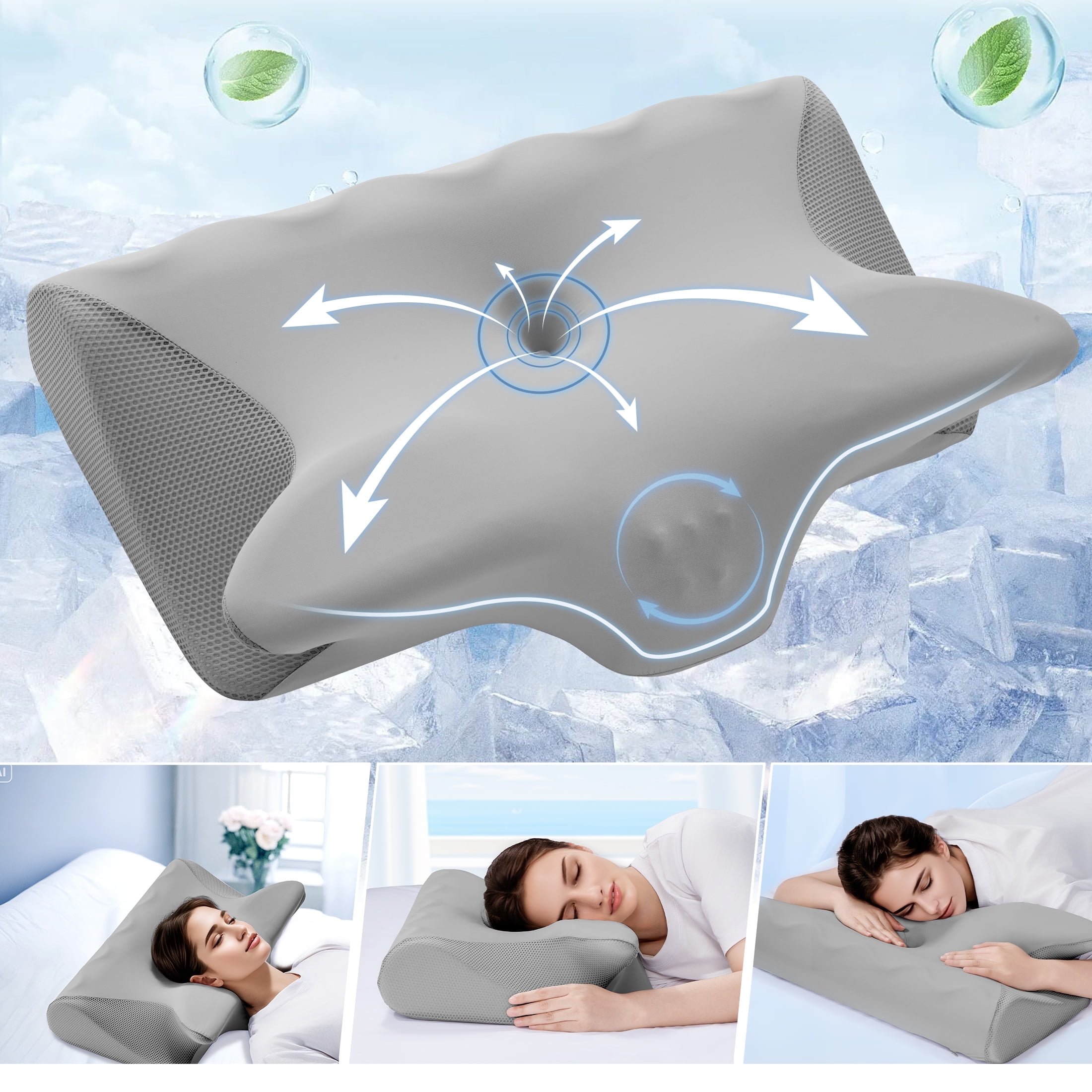 Vccoem Cervical Pillow for Neck Pain Relief, Ergonomic Hollow Design ...