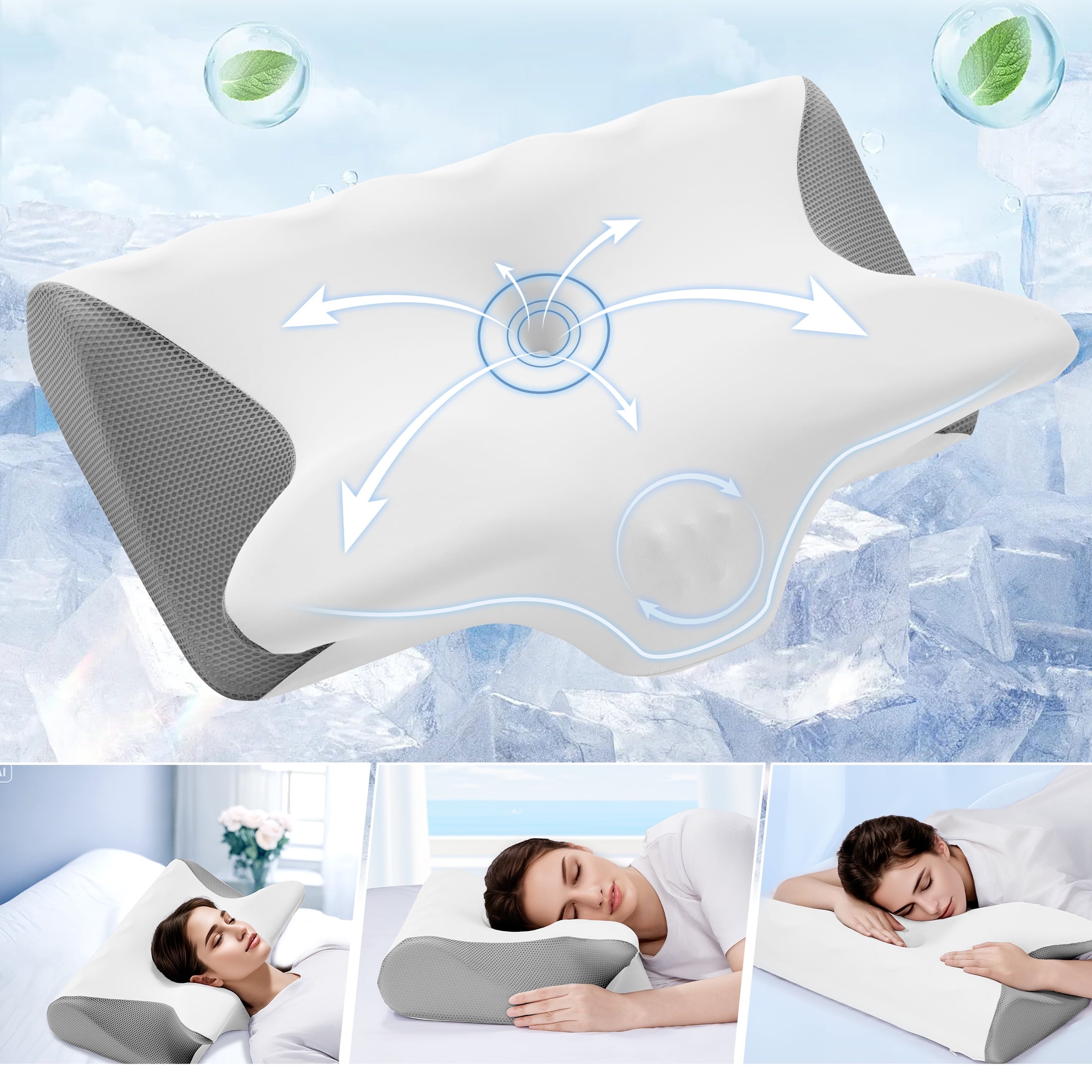 Vccoem Cervical Pillow for Neck Pain Relief, Ergonomic Hollow Design ...