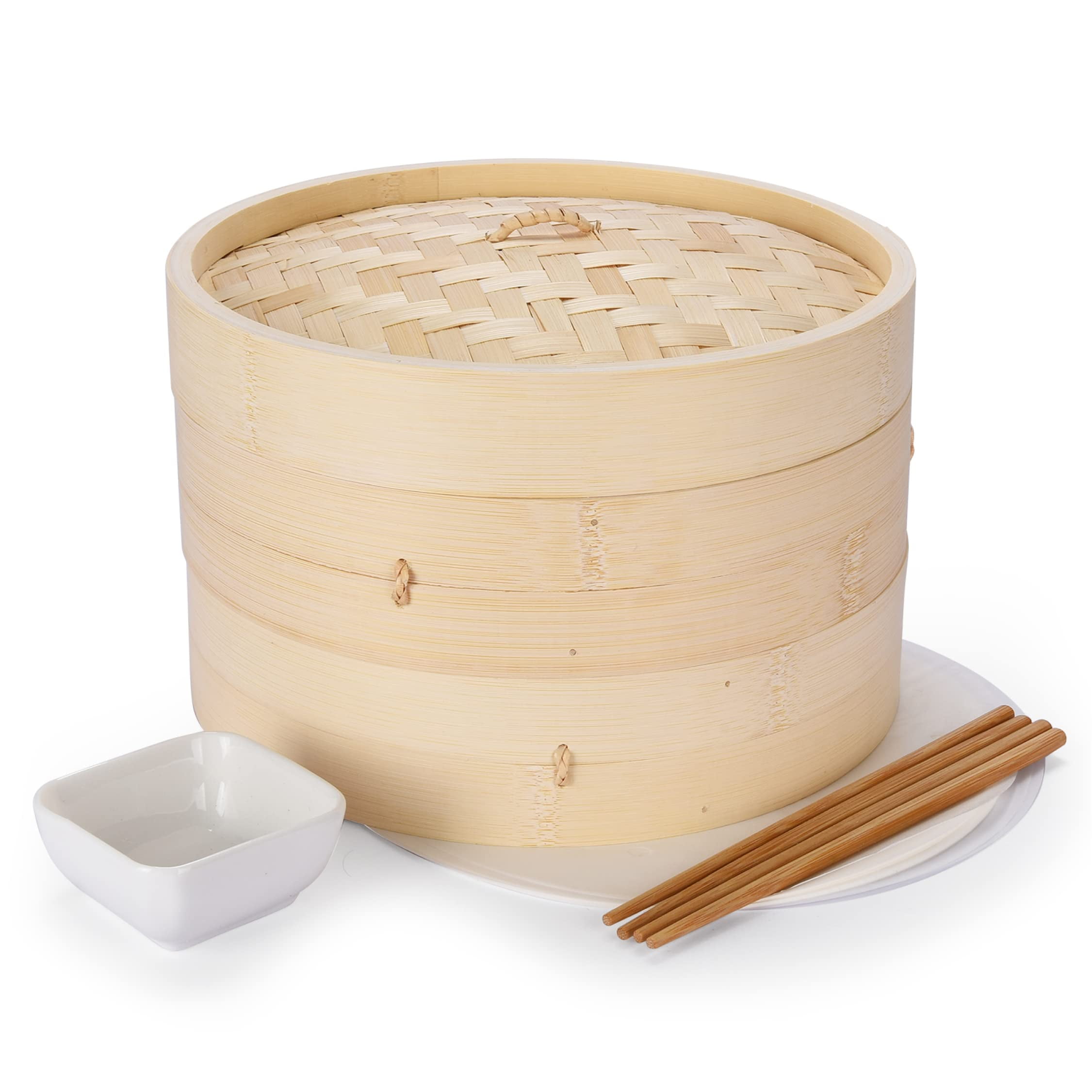 Vdomus 10 inch Bamboo Steamer Basket for Dumplings, Dim Sum, Bao Buns ...