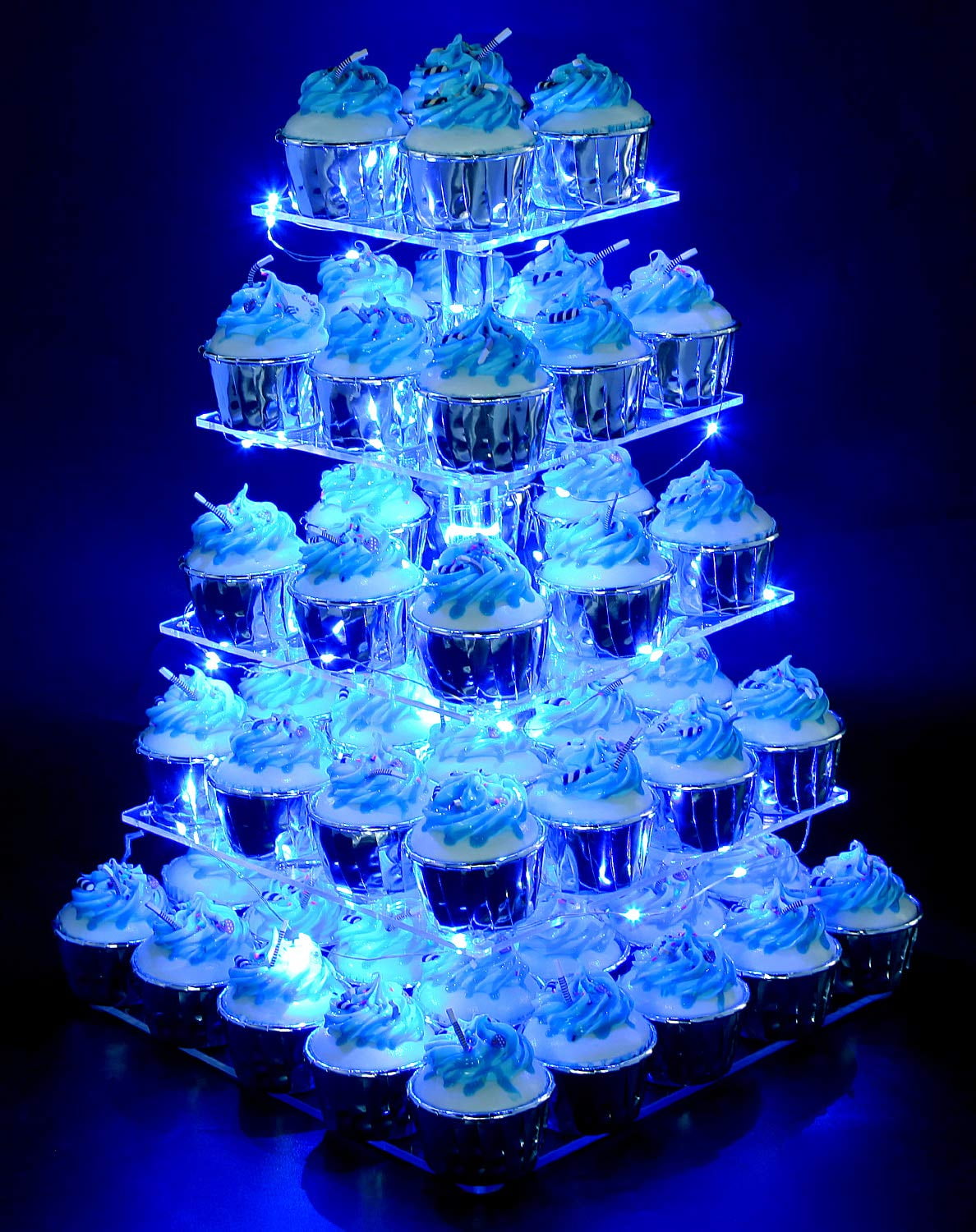 Vdomus 5-Tier Acrylic Cupcake Stand with Blue LED Lights, Adjustable ...