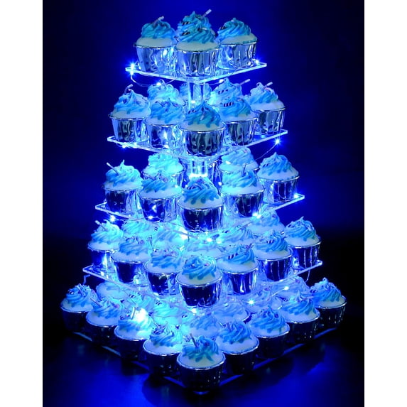 Vdomus 5-Tier Acrylic Cupcake Stand with Blue LED Lights, Adjustable ...