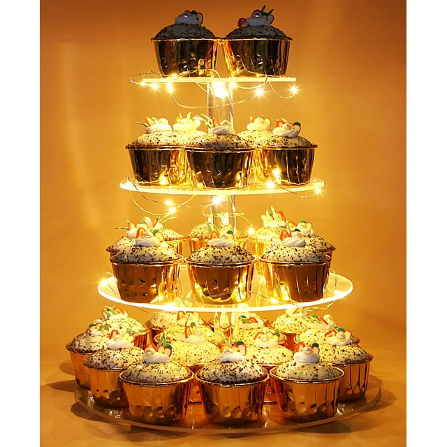 Vdomus 4 Tier Acrylic Cupcake Stand with LED Lights - Dessert Display ...