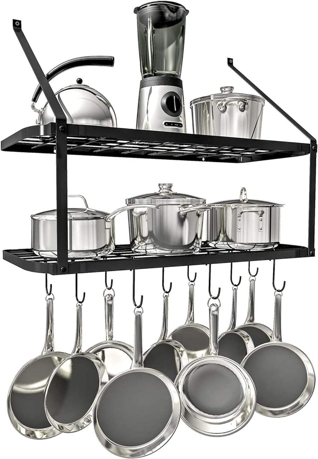 Vdomus Black 2-Tier Mounted Pot & Pan Rack Hanger, Cookware Organizer ...