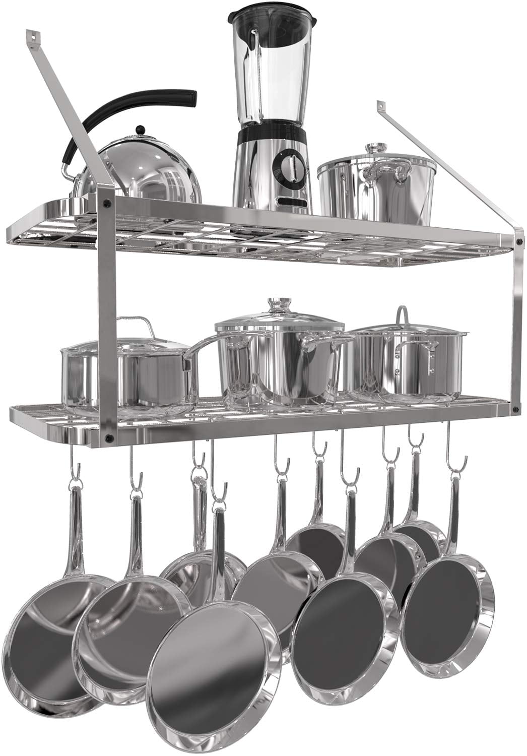 Vdomus Wall Mounted 2-Tier Pot and Pan Rack - Silver Kitchen Storage ...