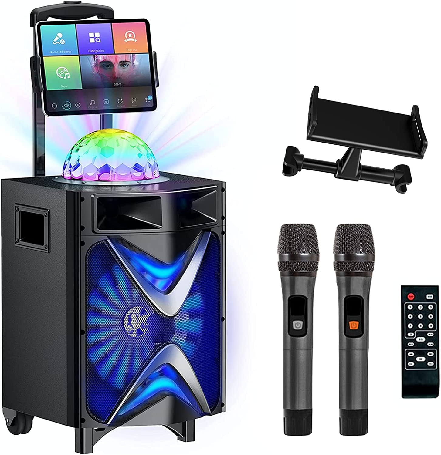 VeGue Pro Karaoke Machine for Adults & Kids, 2 UHF Mics, Bluetooth Speaker with Disco Ball ...