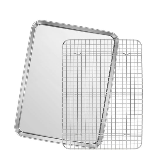 VeSteel 16 Inch Baking Sheet and Rack Set, Stainless Steel Rectangle ...