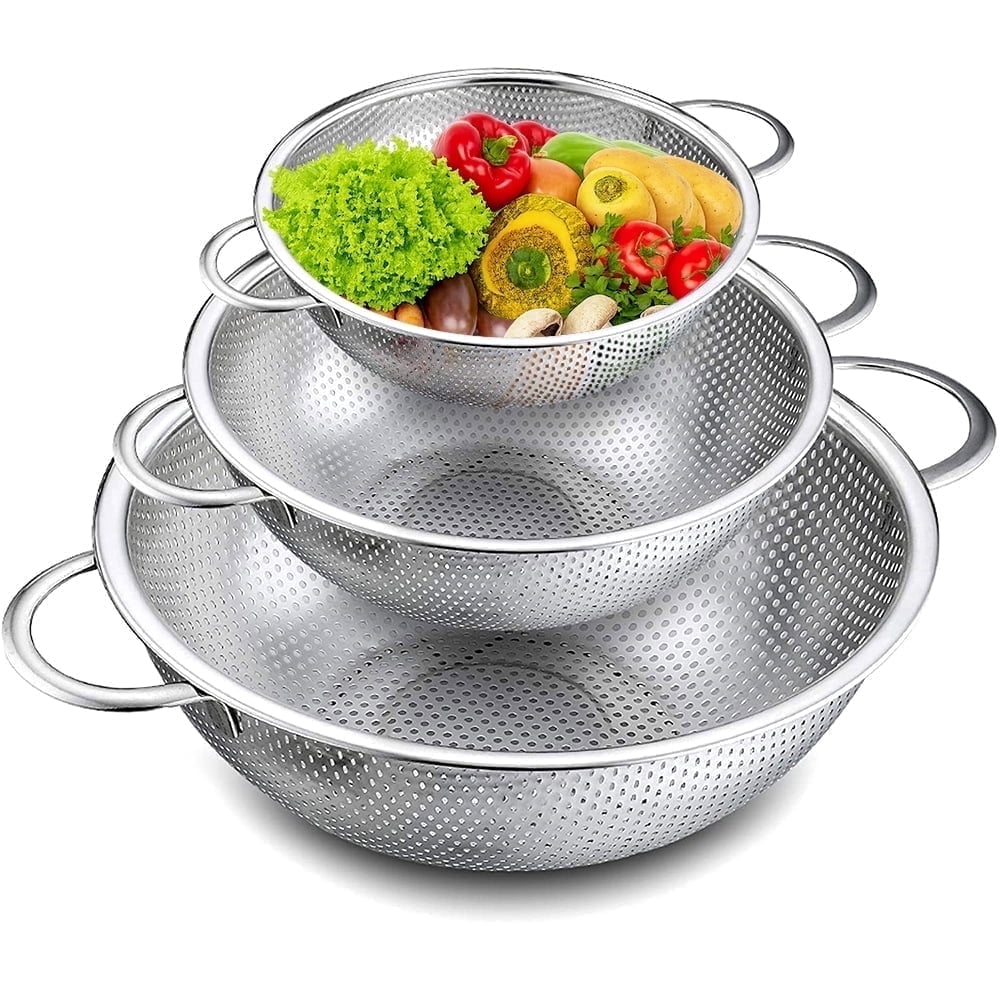 Vesteel Stainless Steel Colander Set of 3, Micro-Perforated Strainers ...