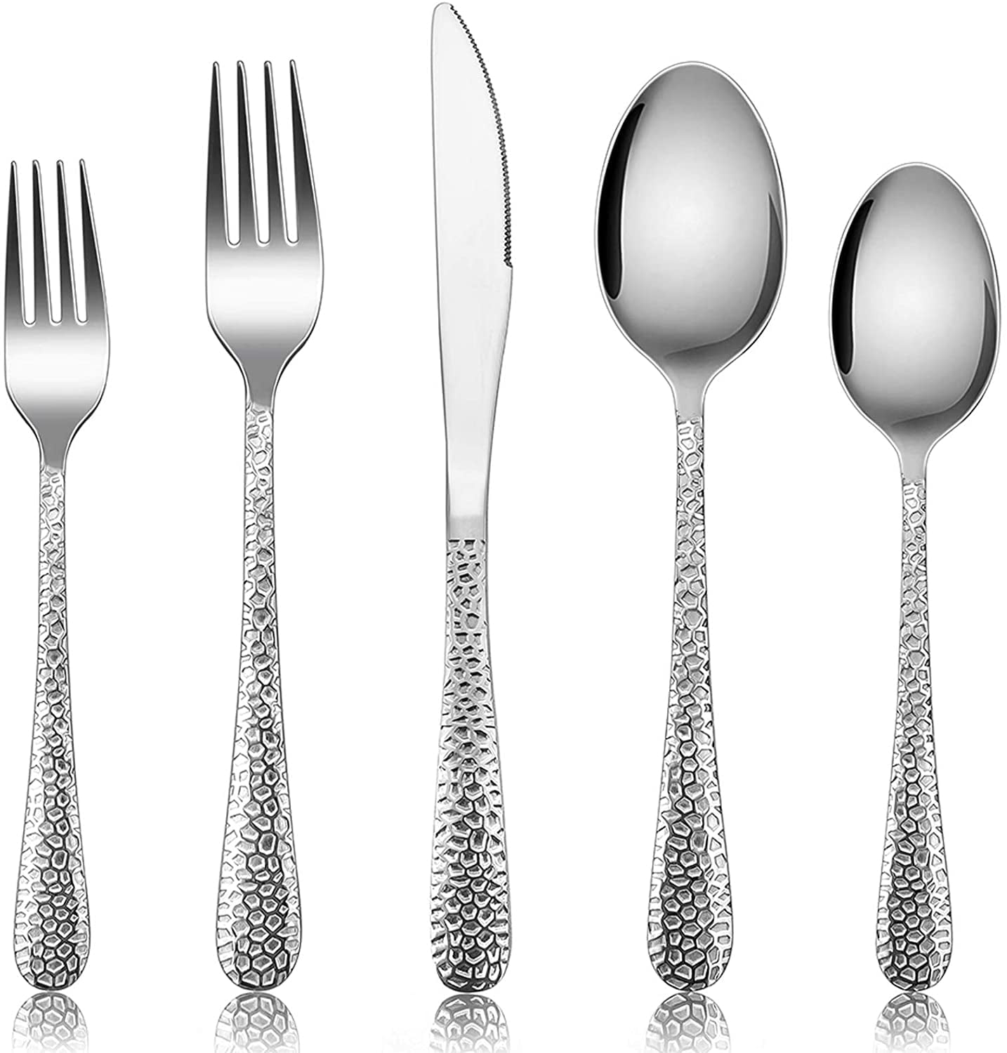 VeSteel 20-Piece Hammered Stainless Steel Silverware Set, Includes ...