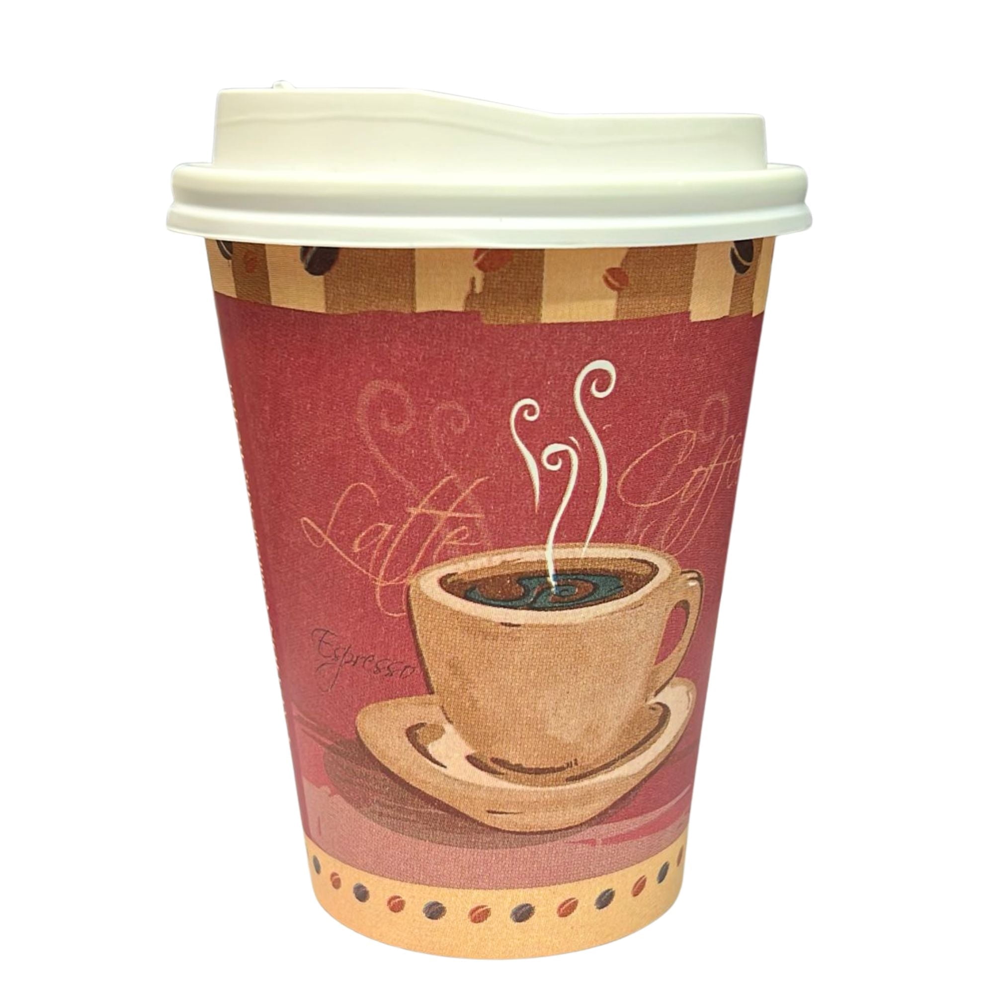 VeZee 12 Oz Disposable Heaven Poly Paper Durable Hot Cup with White ...