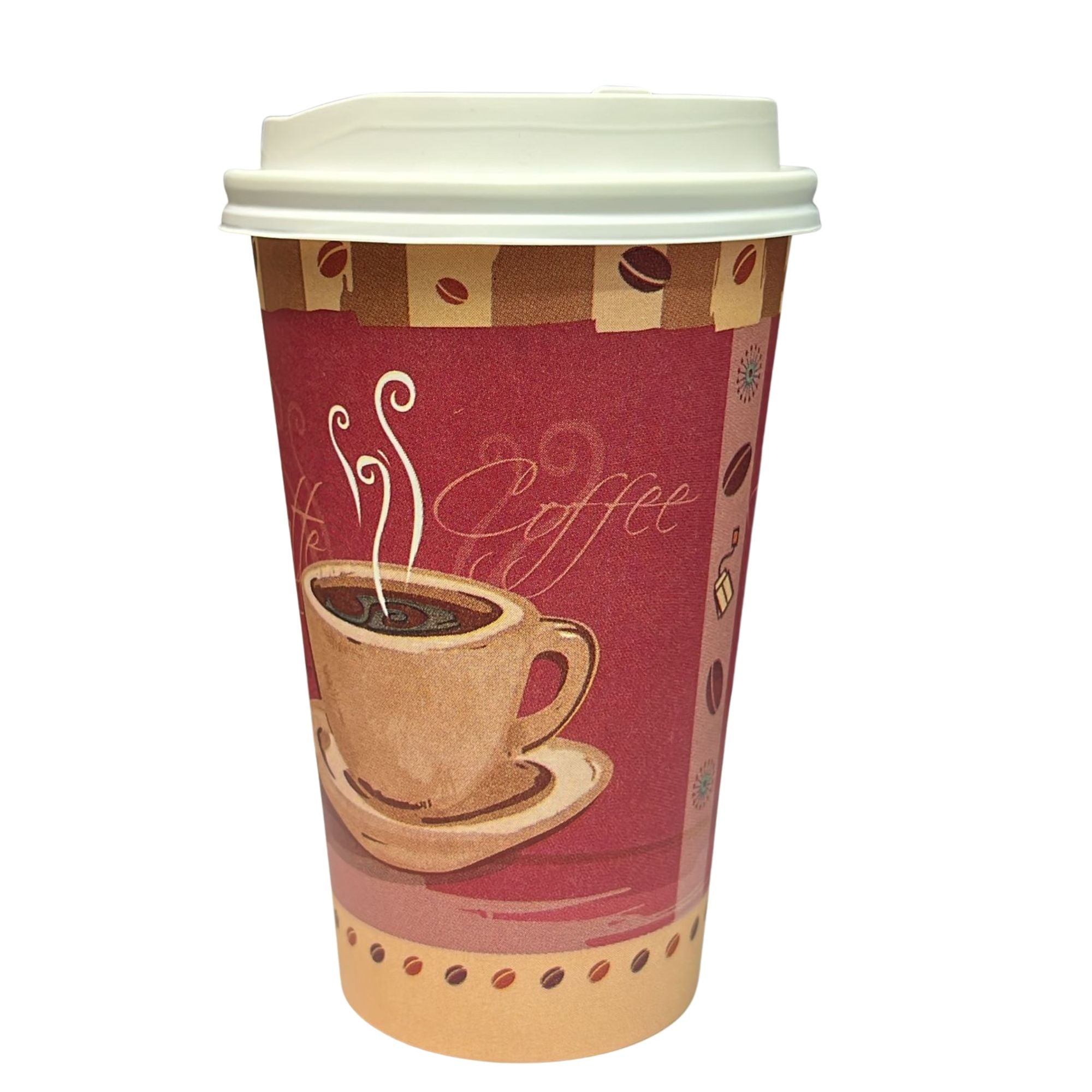 VeZee 16 Oz Disposable Heaven Poly Paper Durable Hot Cup with White ...