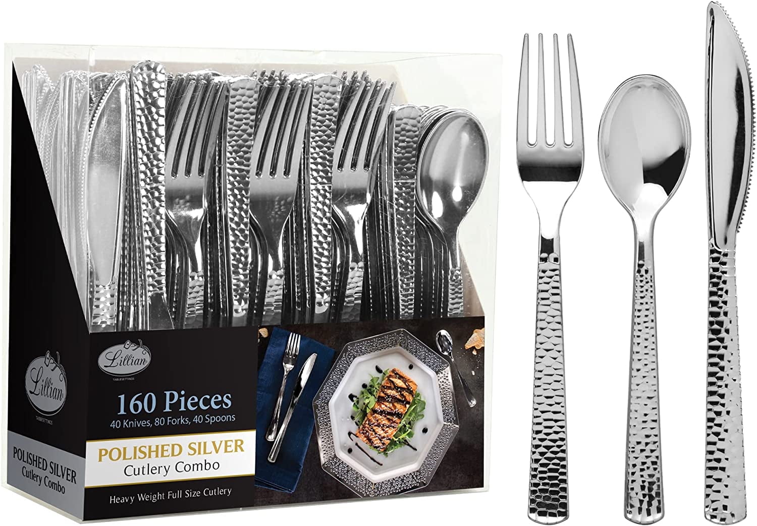 VeZee 960 Pcs Disposable Extra Heavyweight Silver Plastic Silverware ...