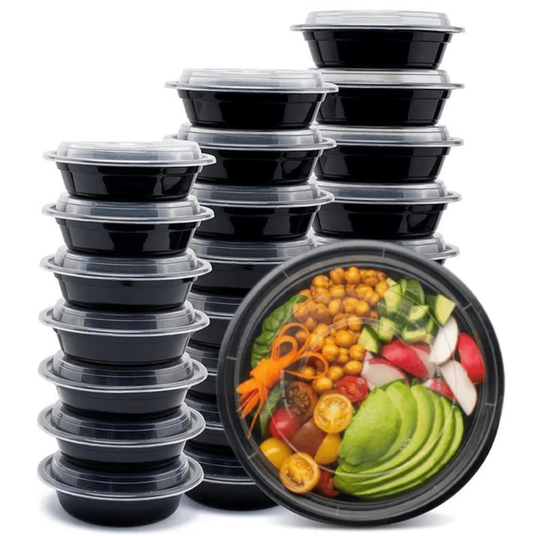 VeZee 24 oz. Black Round Plastic Meal Prep Containers with Clear Dome ...