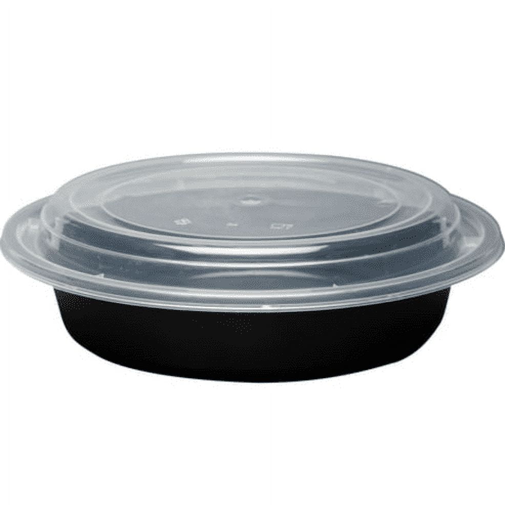 VeZee 24oz Black Round Meal Prep Containers with Clear Lids - Microwave ...
