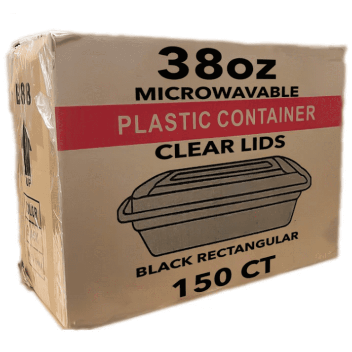 VeZee 38oz Black Rectangular Meal Prep Containers with Clear Lids ...