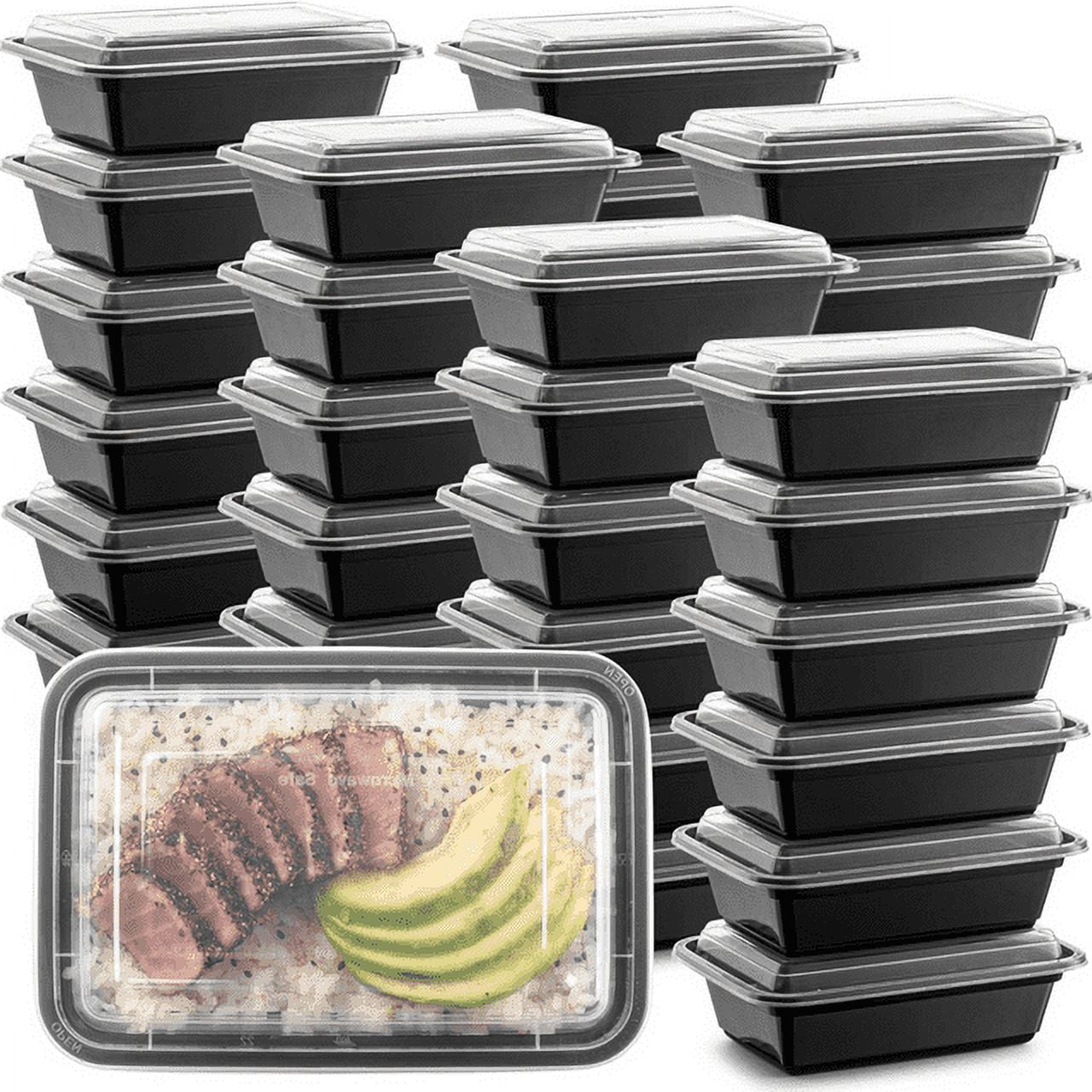 VeZee 38oz Black Rectangular Meal Prep Containers with Clear Lids ...