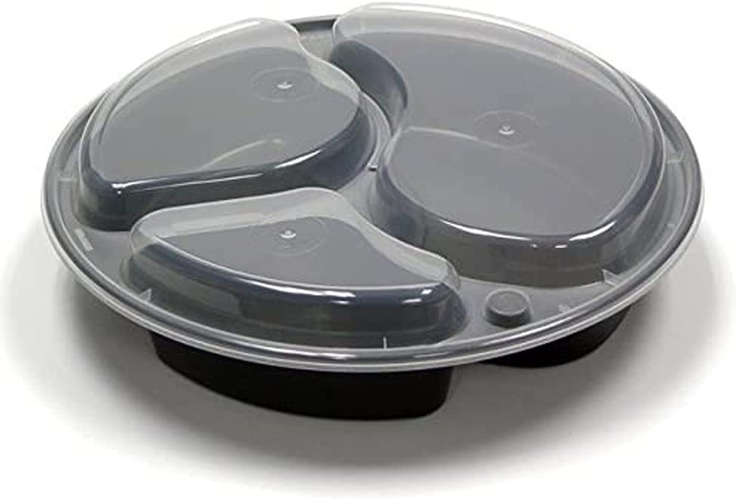 VeZee 48 oz. Black Round 3 Compartments Plastic Meal Prep Containers ...