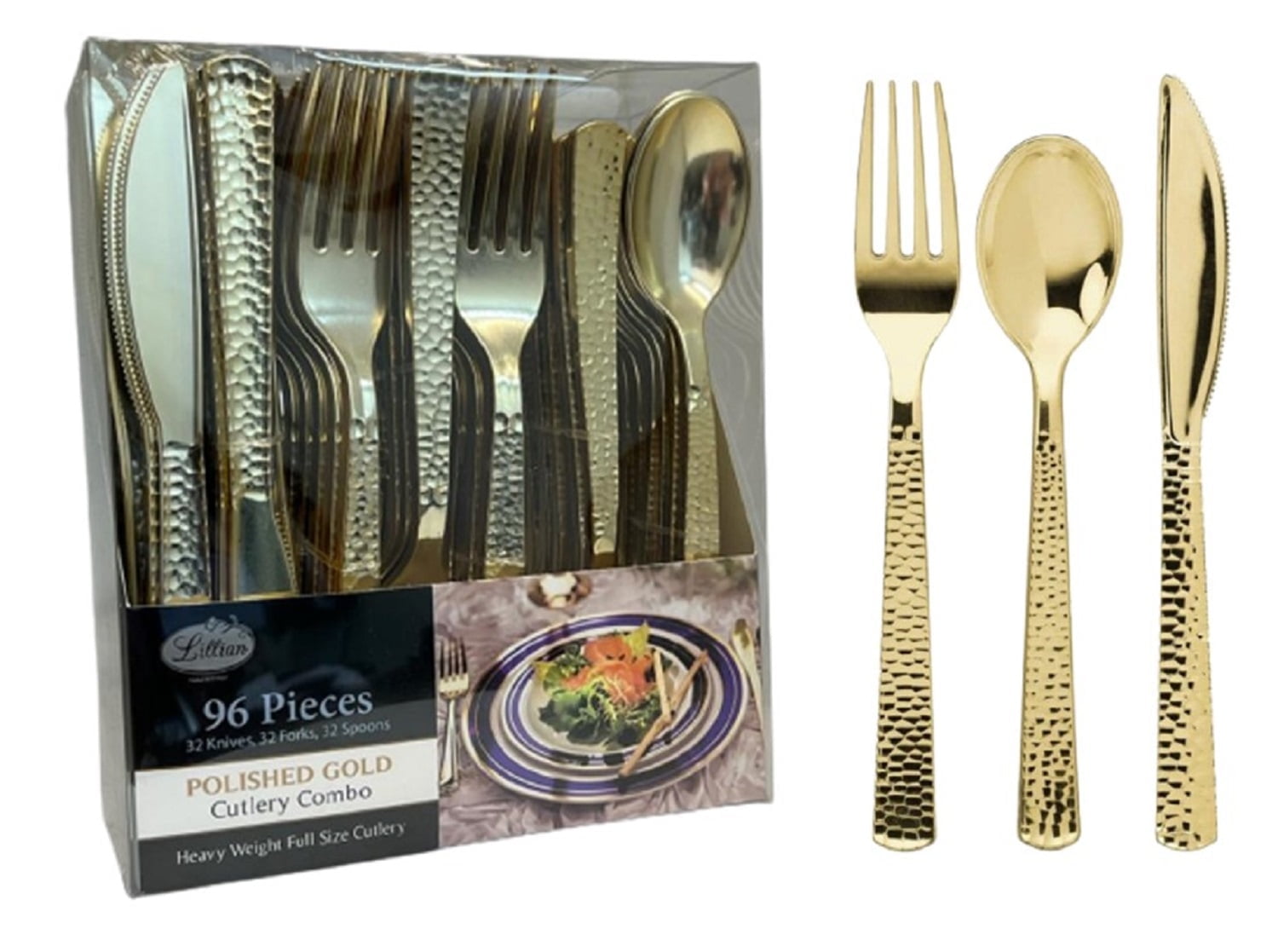 VeZee 576 Pcs Disposable Extra Heavyweight Gold Plastic Tableware ...