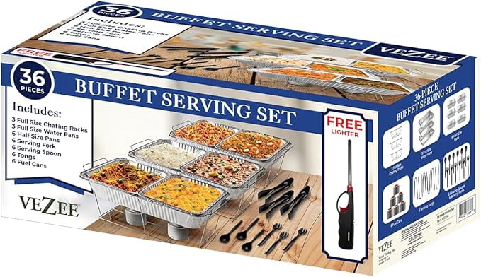 VEZEE, Chafing Dish Buffet Party Set 36 pc with Servers and Warmers ...