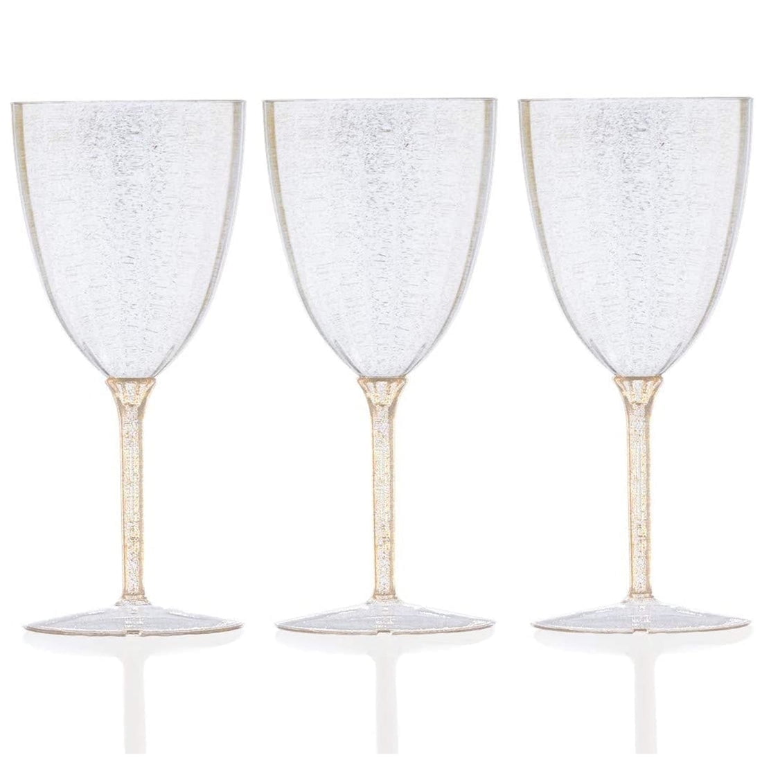 VeZee Disposable Plastic Gold Glitter Disposable Wine Glasses Goblet 7 ...