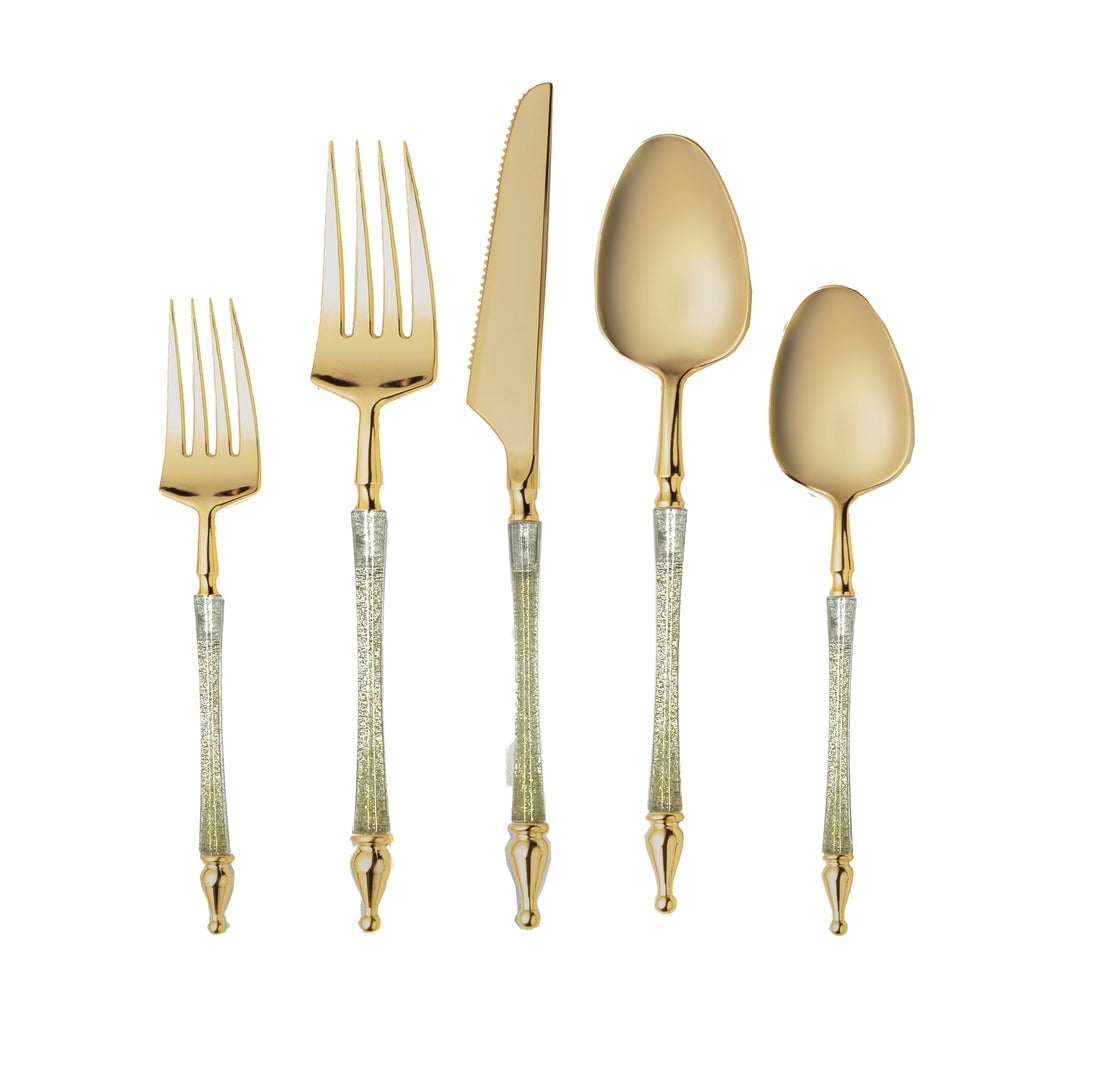VeZee Disposable Plastic Sophisticated Cutlery Glitter Gold / Gold Top ...