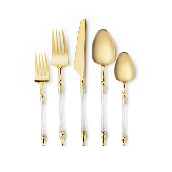 VeZee Disposable Plastic Sophisticated Cutlery Glitter Silver / Gold ...