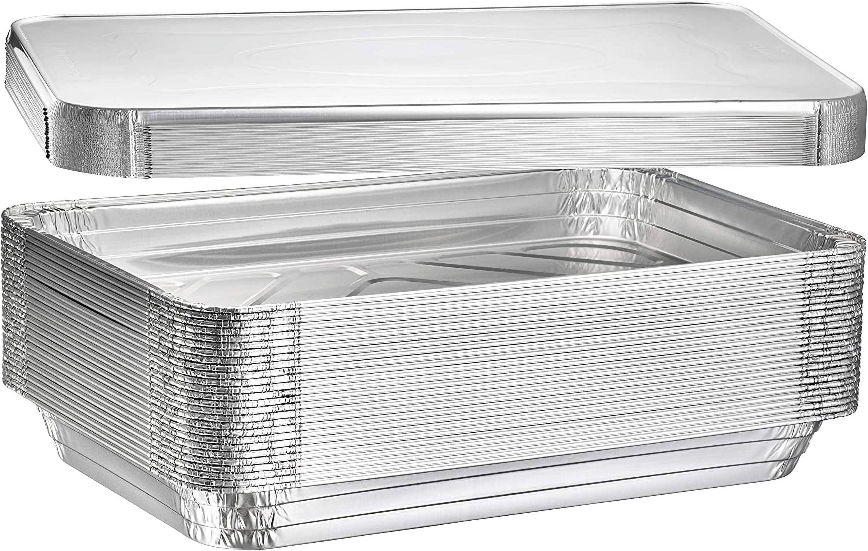 VeZee Durable Full Size Deep Aluminum Foil Pans with Lids - Ideal for ...
