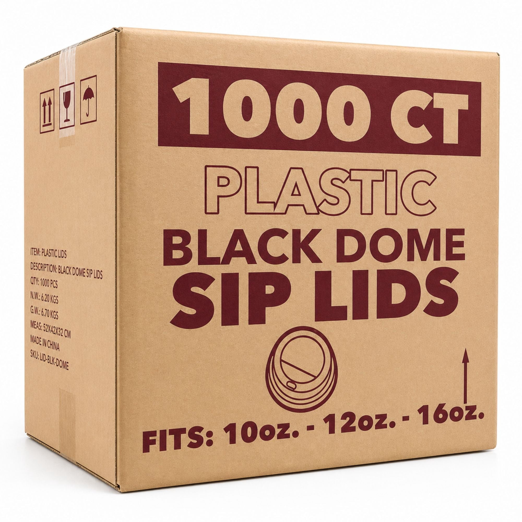 VeZee Plastic Black Dome Lids for 10, 12, 16 oz - Leak Resistant Design ...