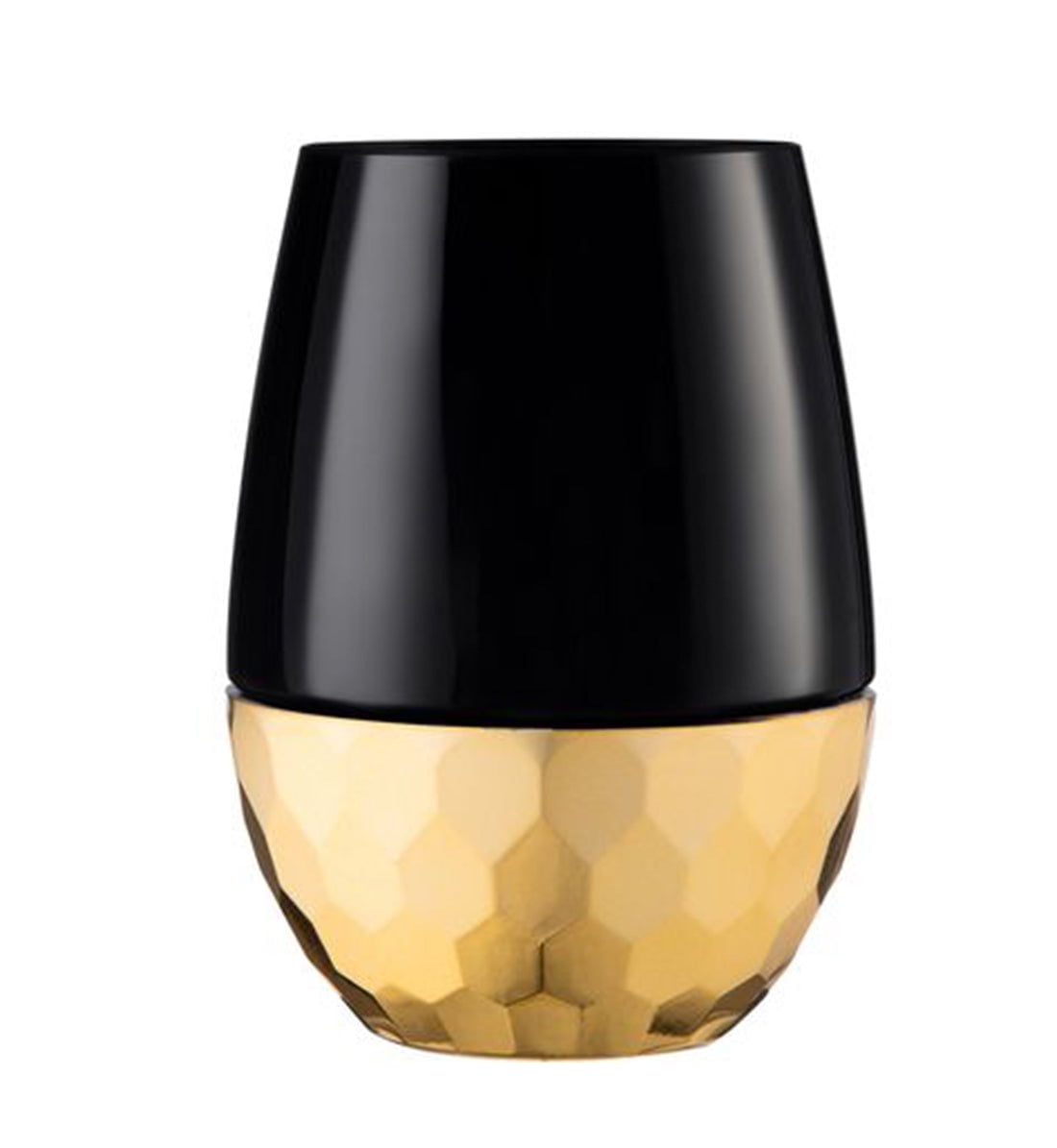 VeZee Stemless Plastic Hammered Wine Goblet 16 oz Black / Gold Bottom ...