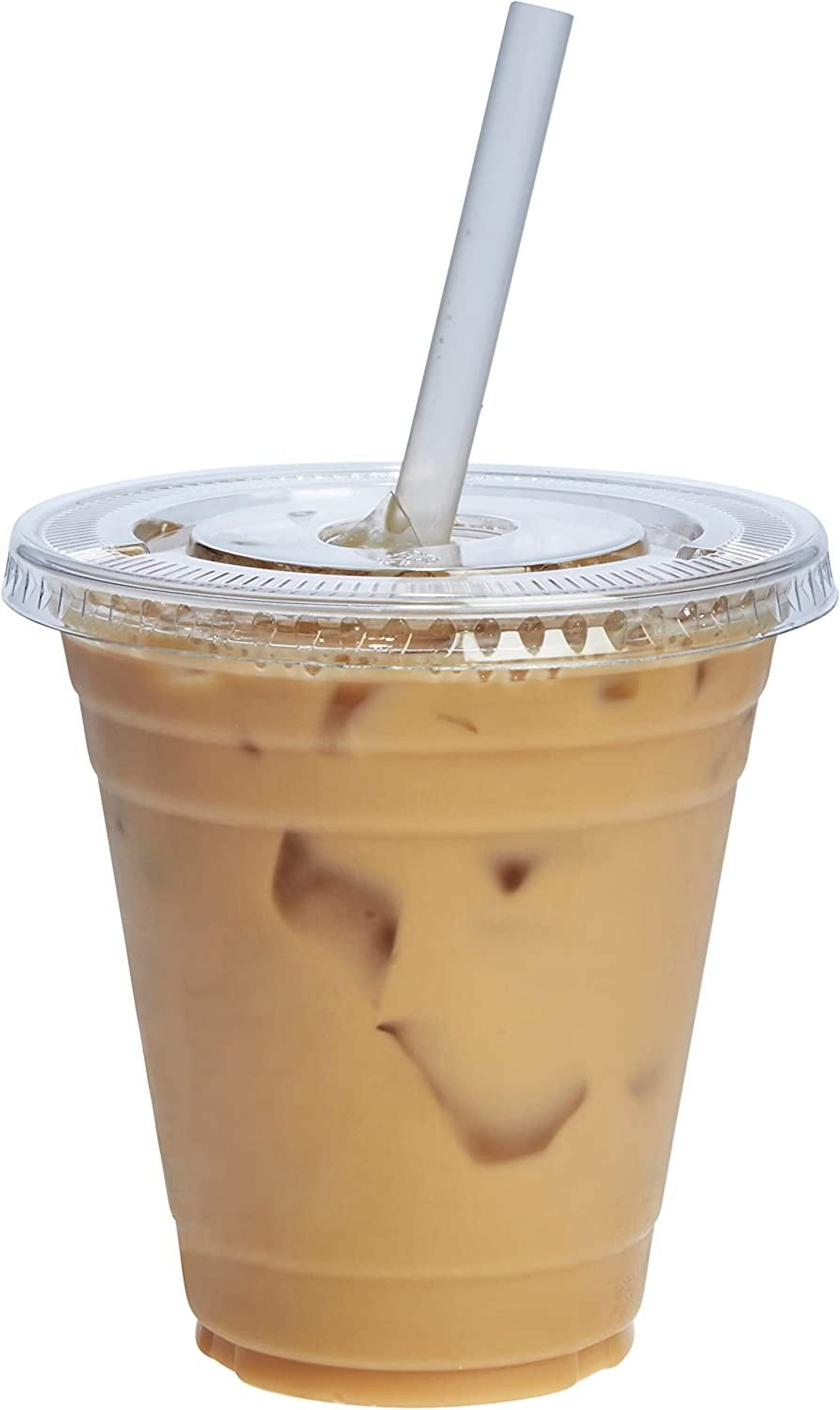 VeZee's 12 oz Clear Plastic PET Cups With Flat Lid & Straw, BPA-Free ...