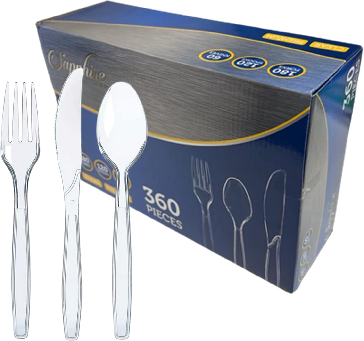 VeZee's Sapphire Settings Durable Flatware Clear Disposable Fancy 360 ...