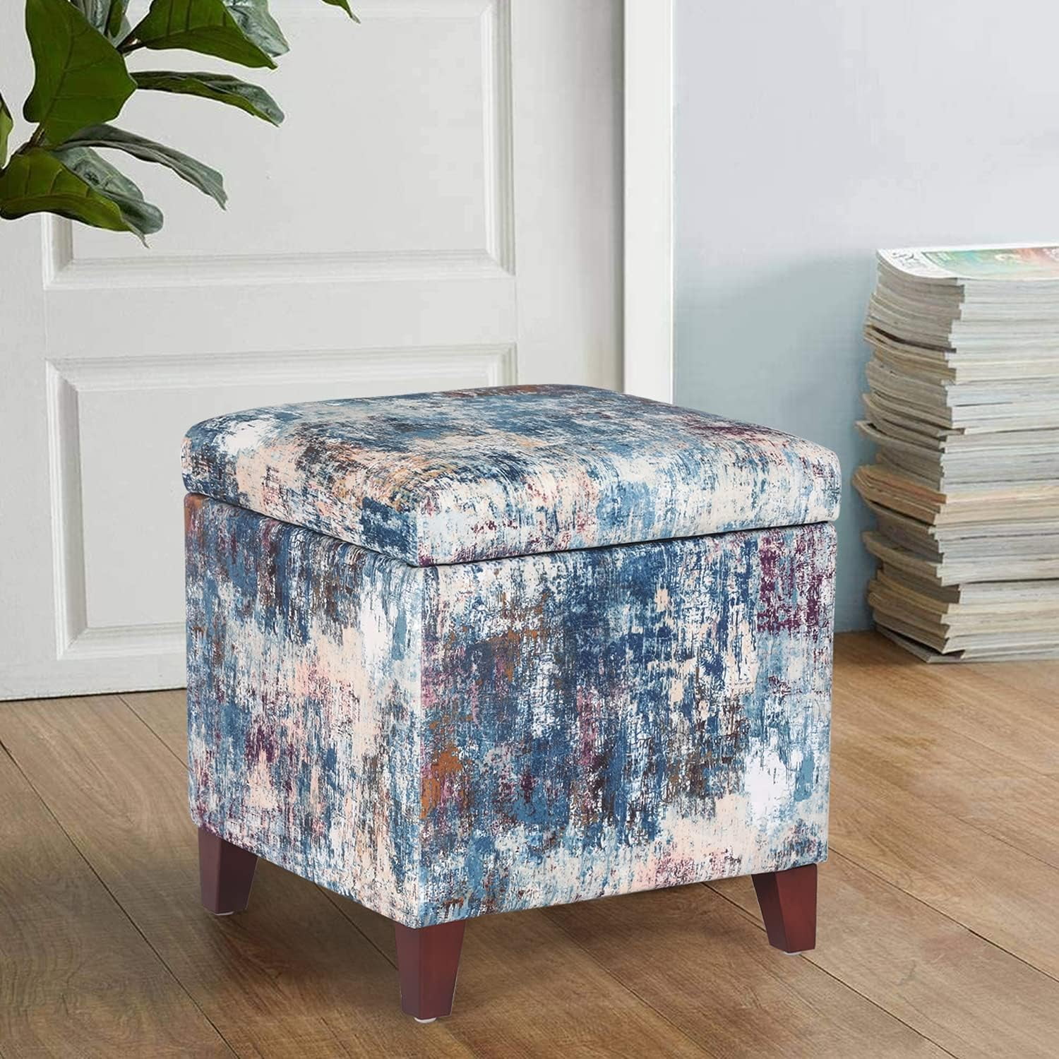 Veado 18 Inch High Cube Ottoman Storage, Linen Chair Foot Stools ...
