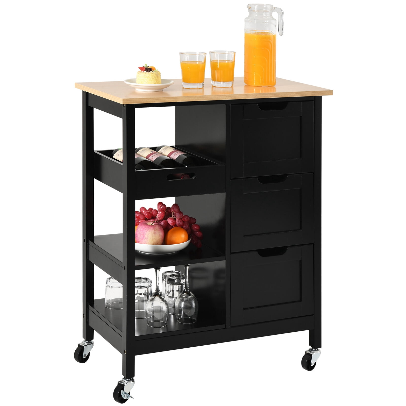 Veado 33''H 3-Tier Kitchen Island Trolley Cart Storage Cabinet with 3 ...