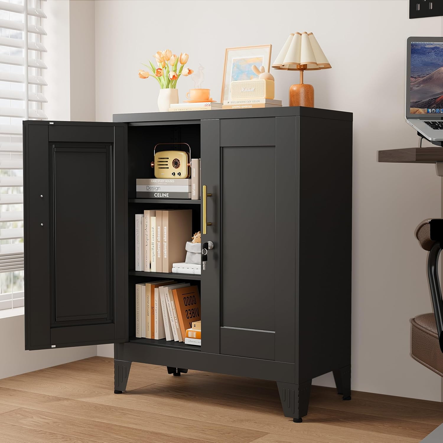 Veado 35.83" Tall Metal File Cabinet with Lock, Storage Cabinet with 2 ...