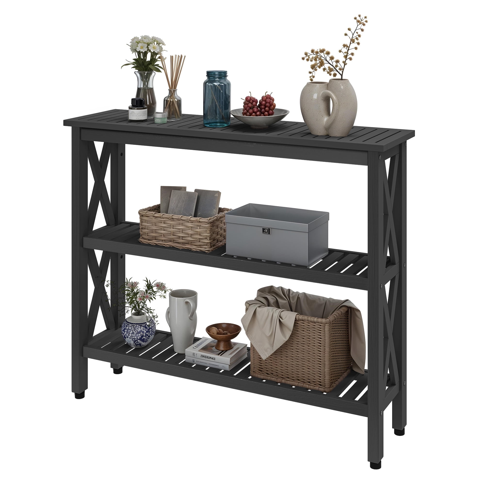 Veado 39 inchs 3-Tiers Storage Outdoor Patio Console Table Solid Wood ...