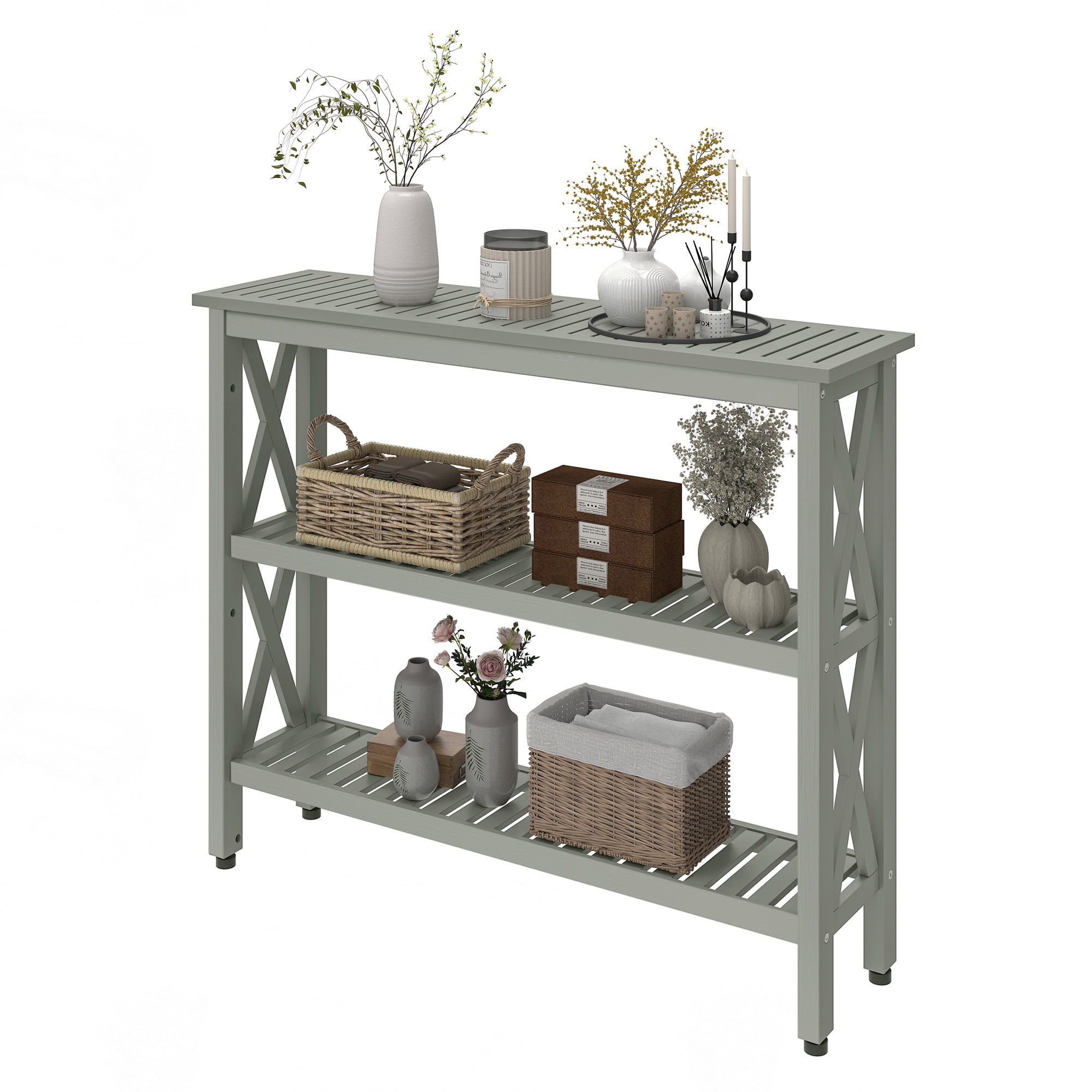 Veado 39 inchs 3-Tiers Storage Outdoor Patio Console Table Solid Wood ...