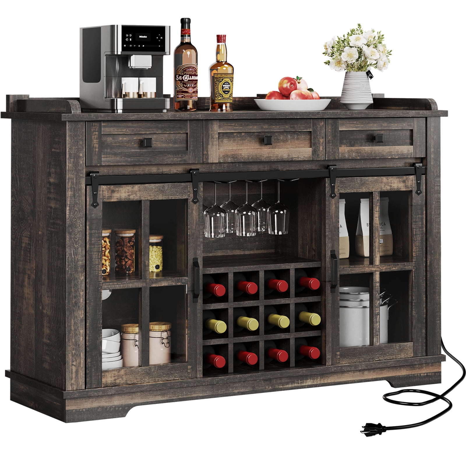 Veado 53" Kitchen Sideboard Buffet Wine Storage Cabinet w/ 3 Drawers ...