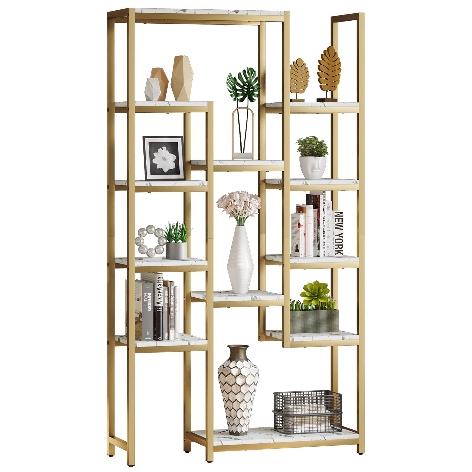 Veado 6 Tier Gold Bookshelf, Modern Free Standing Bookshelf with 12 ...