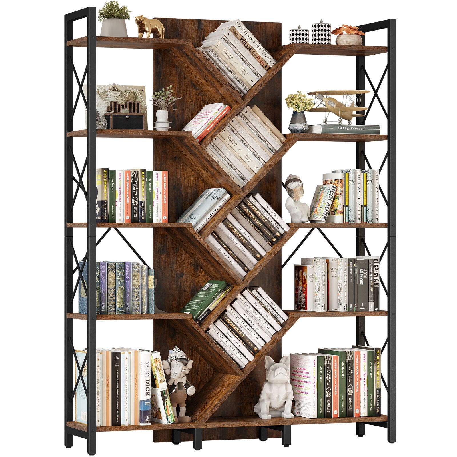 Veado 71" Tall Rustic Brown Tree Bookcase Etagere Bookshelf Open ...