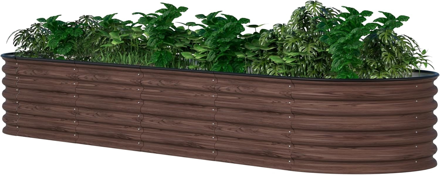 Veado 8X2FT Wood Grain Raised Garden Bed, 17’’H Metal Galvanized Raised ...