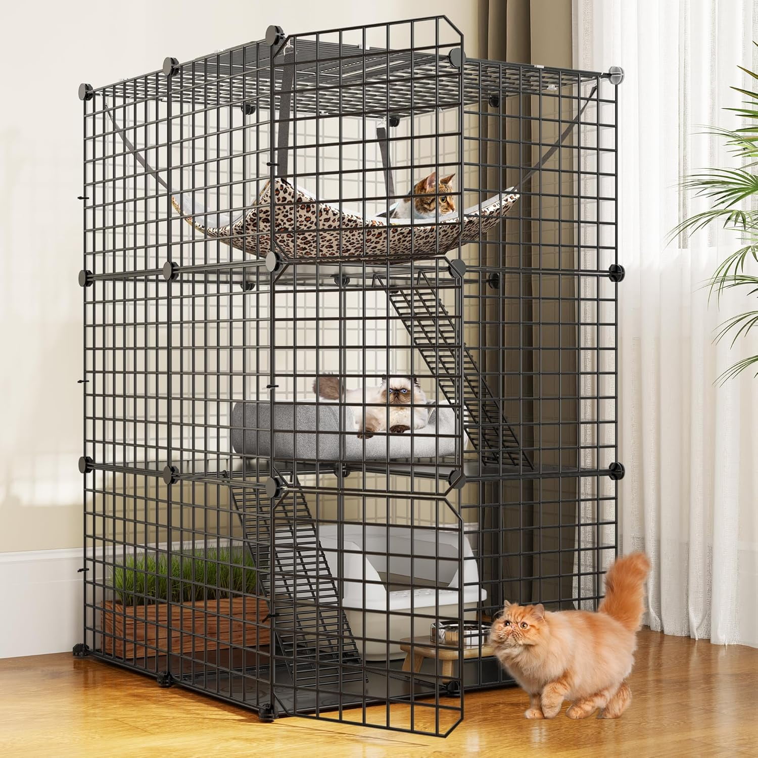 Veado Cat Cage Indoor Catio DIY Cat Enclosures Metal Cat Playpen 3 ...