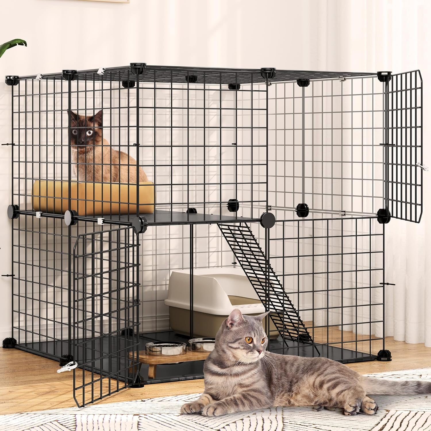 Veado Cat Cage for Indoor Cats 2 Tier Outdoor Cat Enclosures Kitten ...