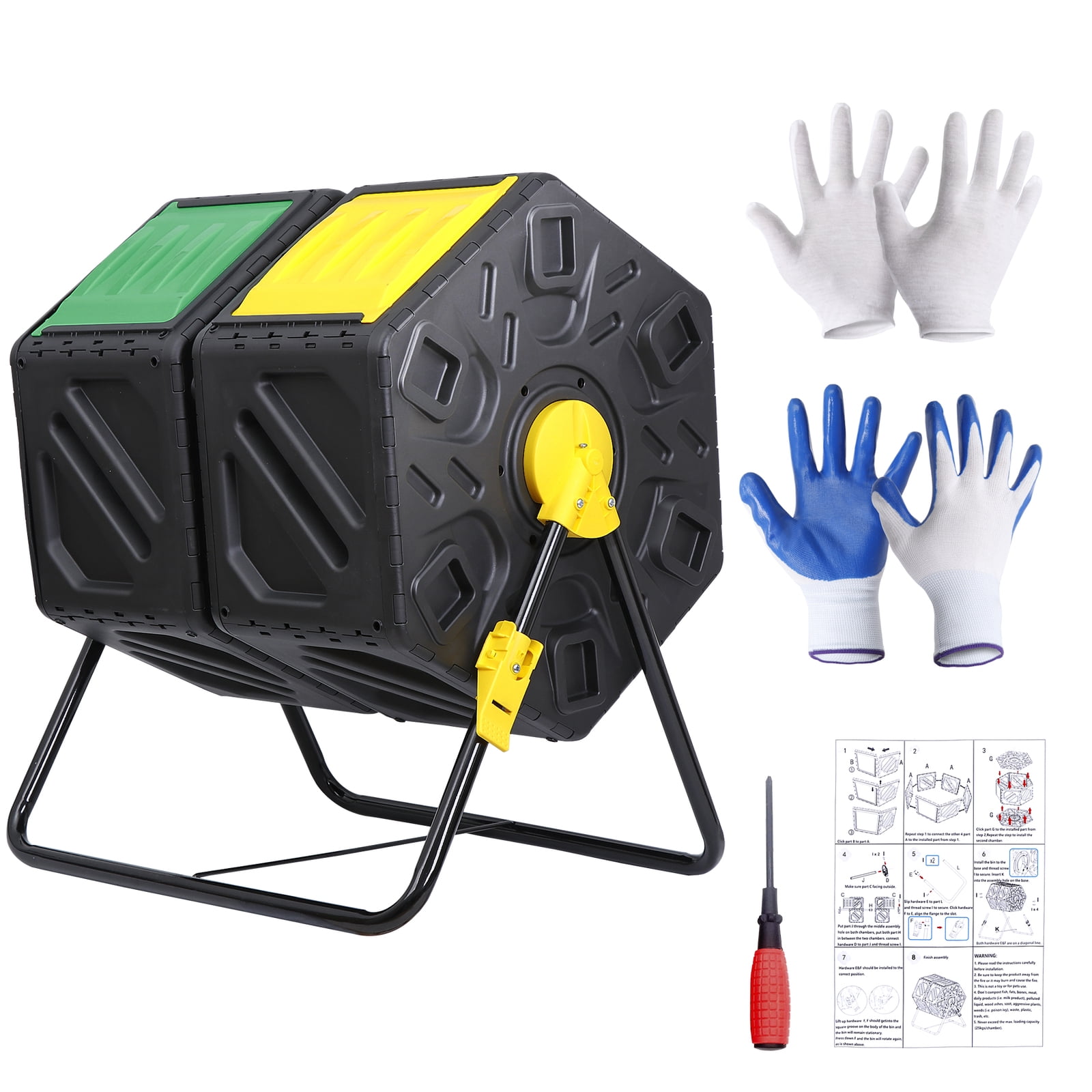 Veado Compost Tumbler 37 Gallon - Dual Chambers Rotating Composter Bin ...