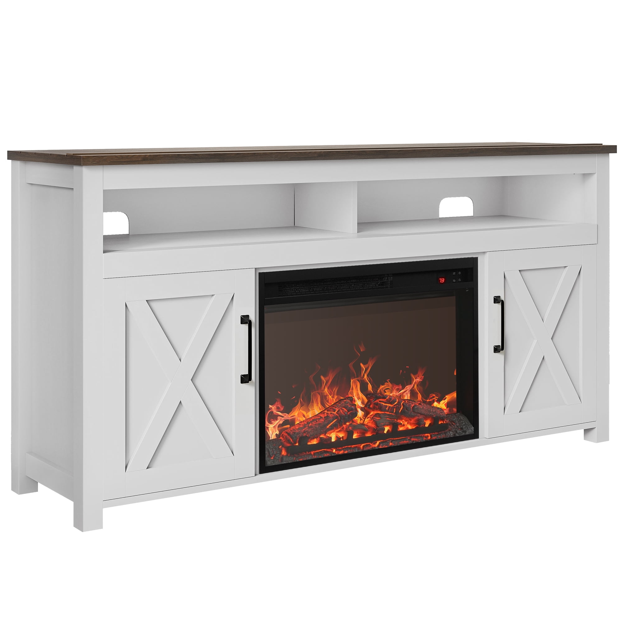 Veado Fireplace TV Stand with Sliding Barn Door for TVs , Farmhouse ...