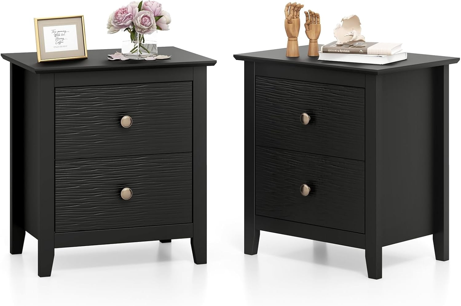 Veado Nightstands Set of 2, Modern 2 Drawers Night Stands with Handles ...