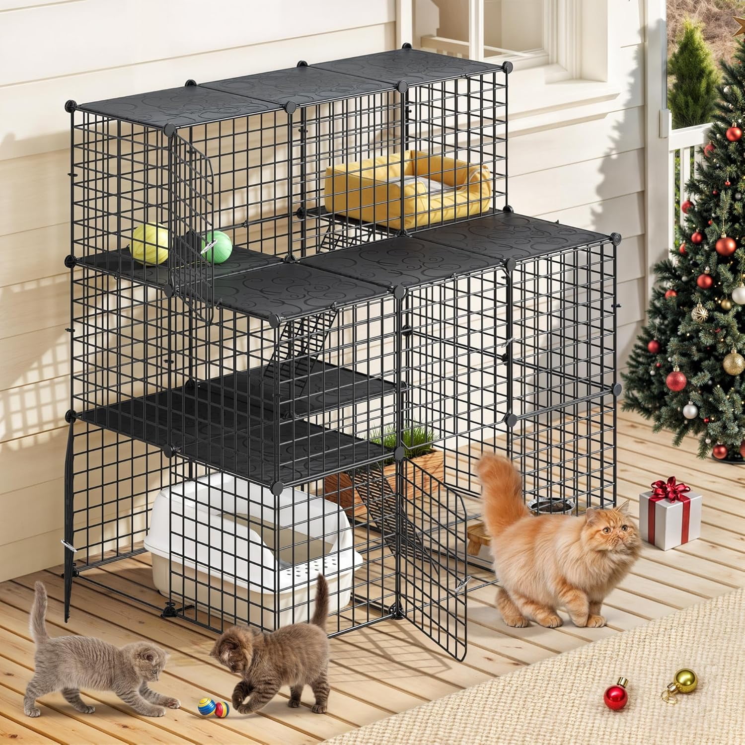 Veado Outdoor Large Cat Cage Enclosure with Balcony, Detachable Indoor ...