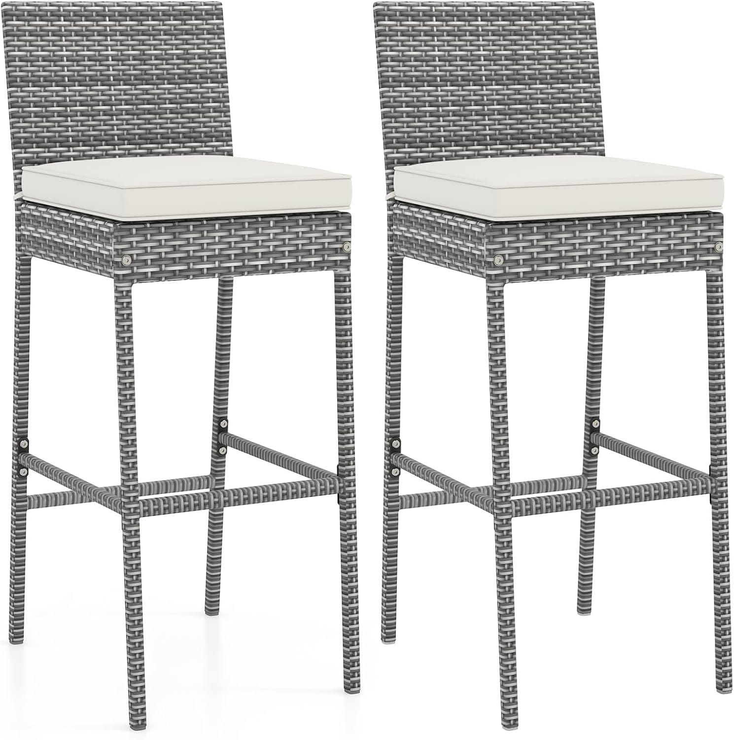 Veado Outdoor Wicker Bar Stools Set of 2, 30'' Patio Bar Height Chairs ...