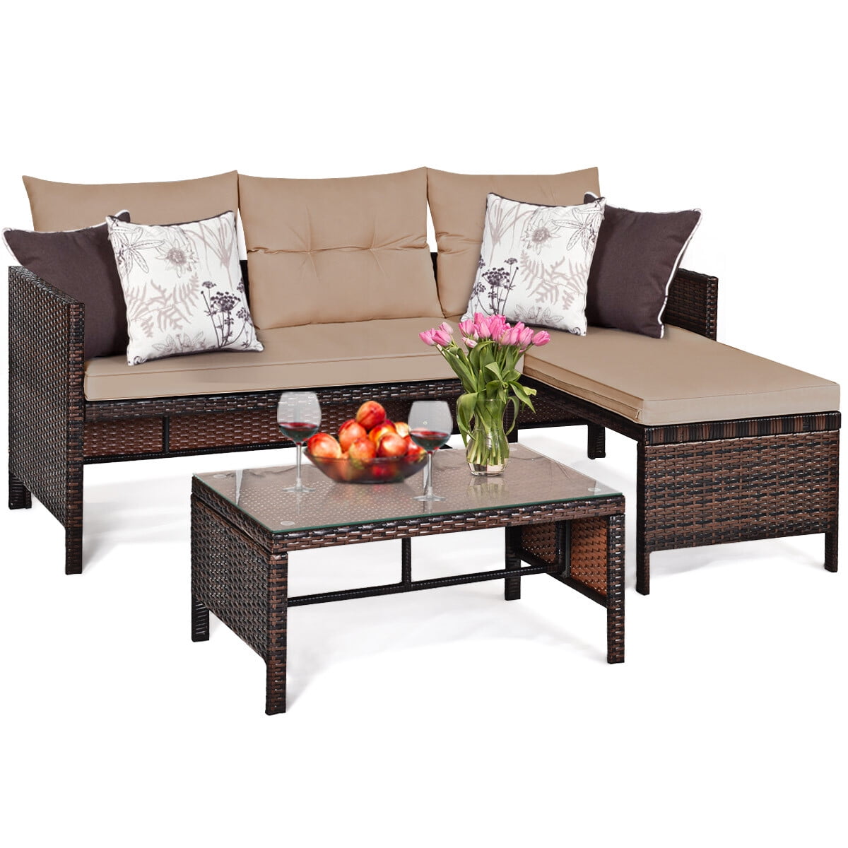 Veado Patio Corner Sofa Set 3 Piece, Outdoor Rattan Sofa Set, Includes ...